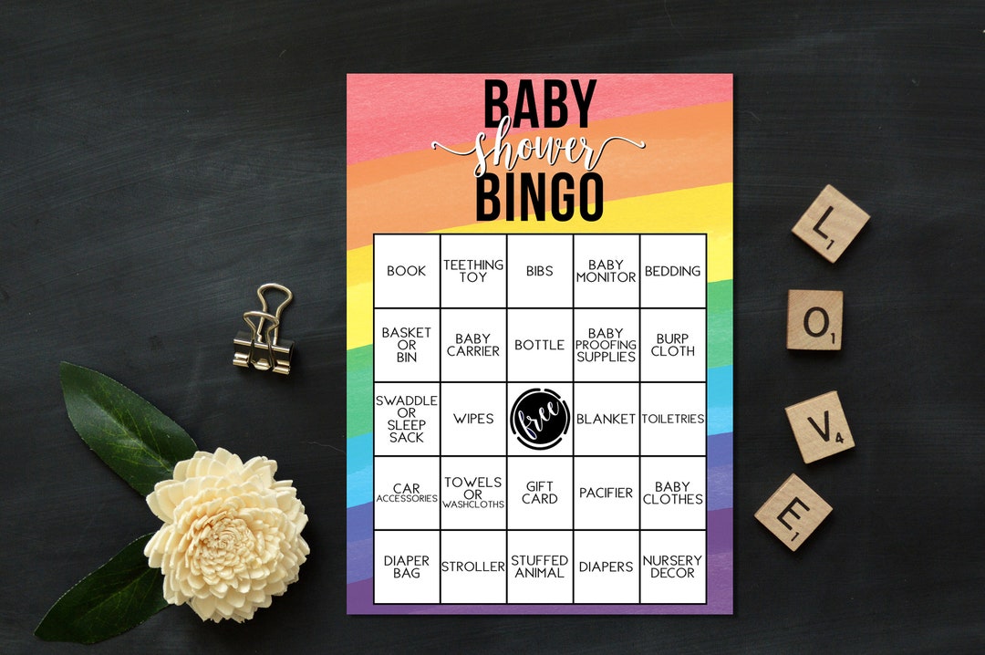 Rainbow Baby Shower Bingo / Printable Baby Shower Bingo Cards / Rainbow ...