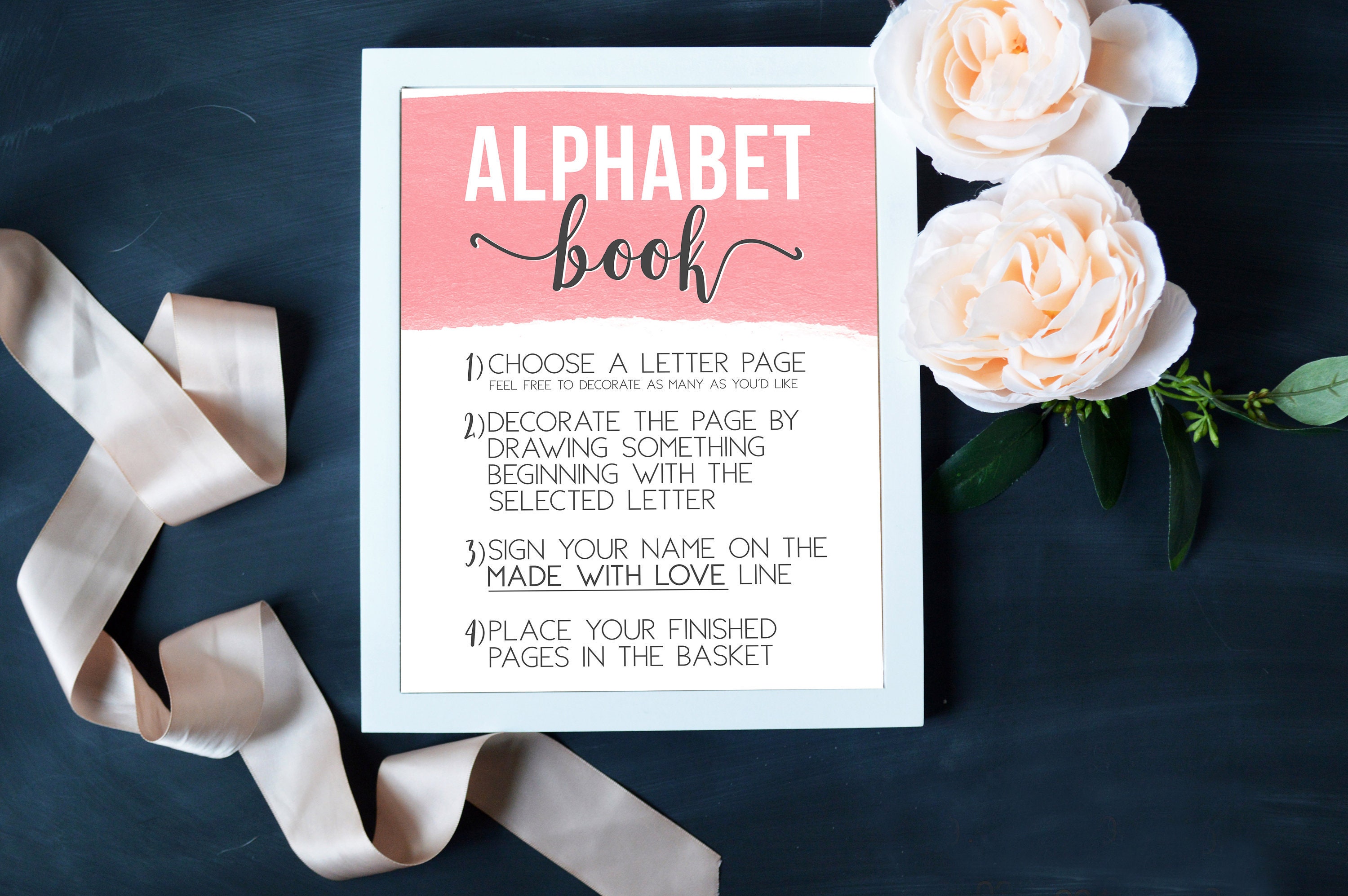 Blush Watercolor Alphabet Book Sign / Alphabet Book Instruction Sign ...