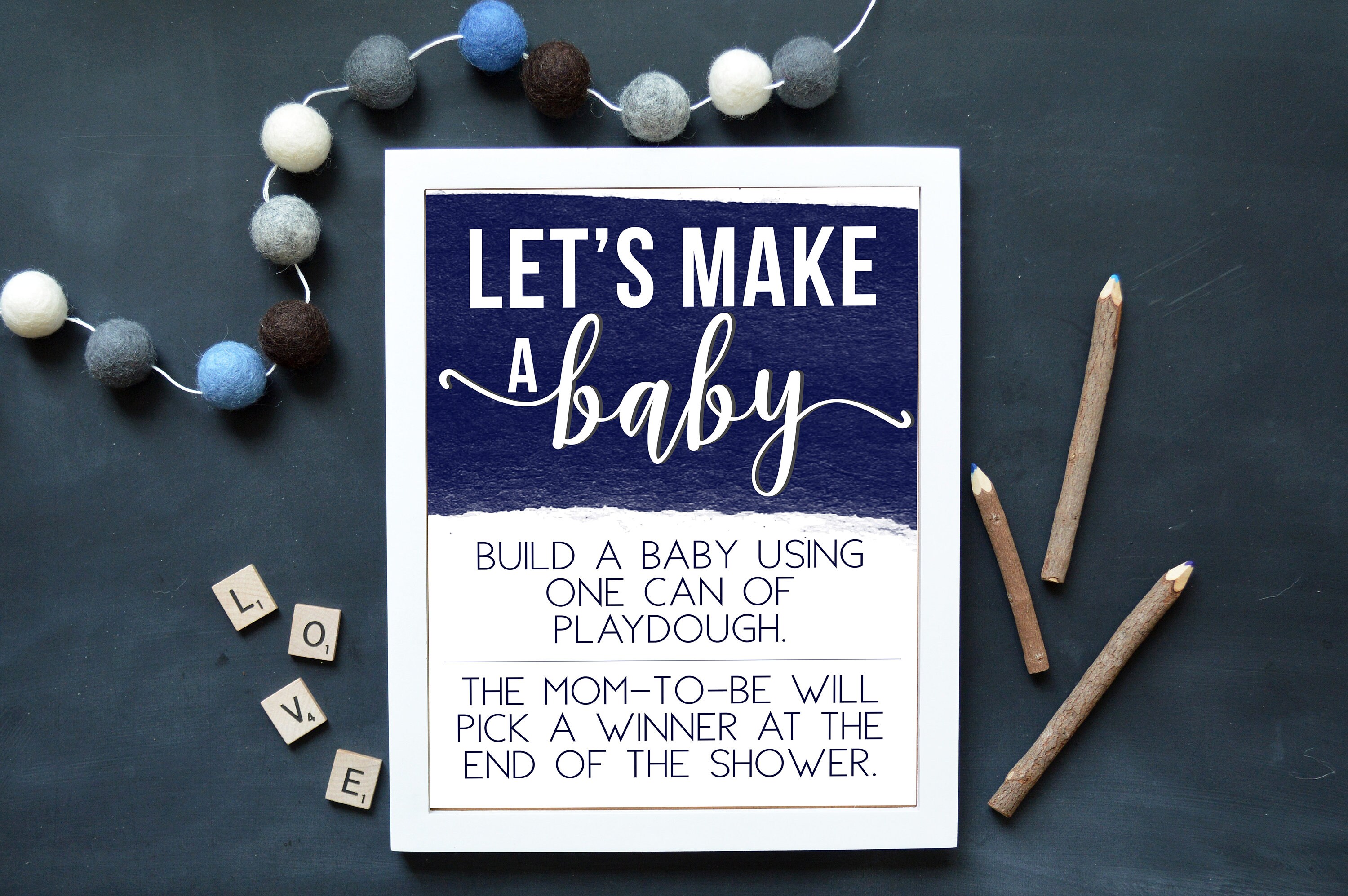 Let's Make a Baby Sign / Printable Baby Shower Game / Blue Watercolor ...
