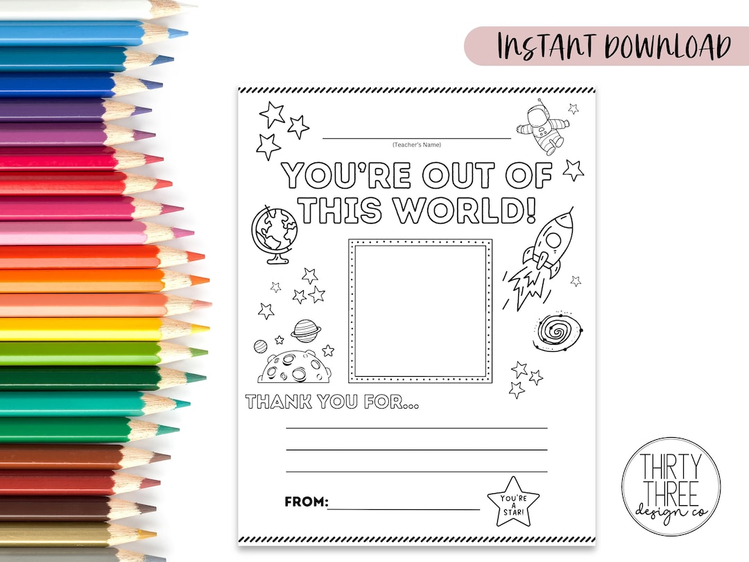 Teacher Appreciation Coloring Page: Space Theme Thank You Card (digital ...