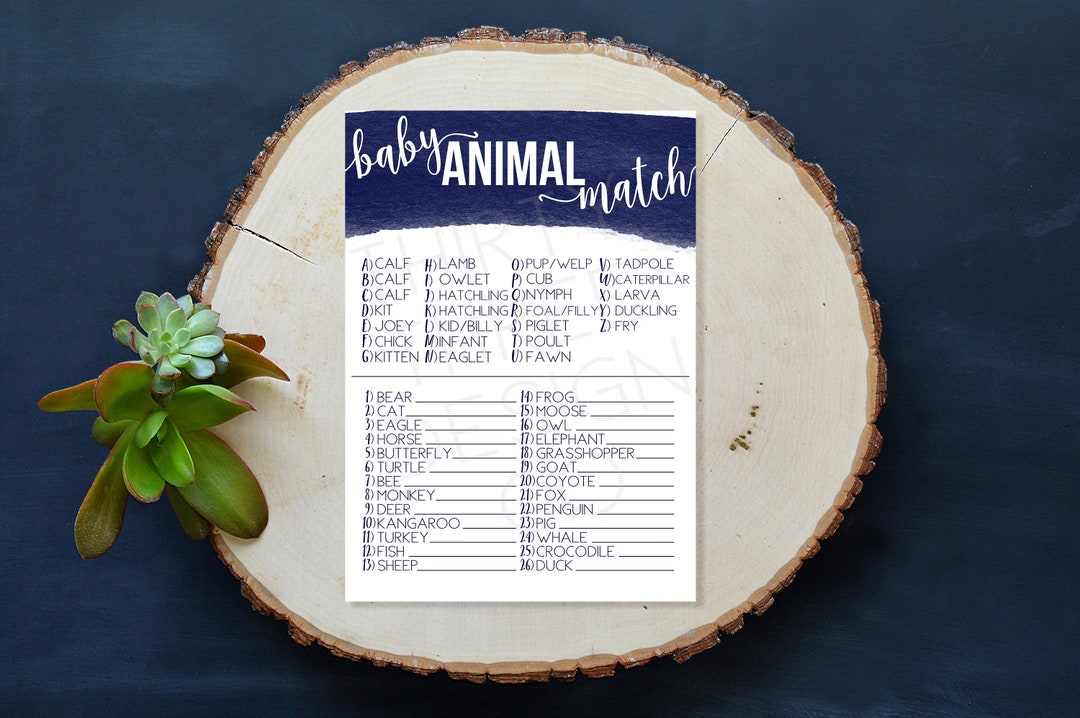 Blue Watercolor Baby Animal Match Game: Shower Activity (digital ...