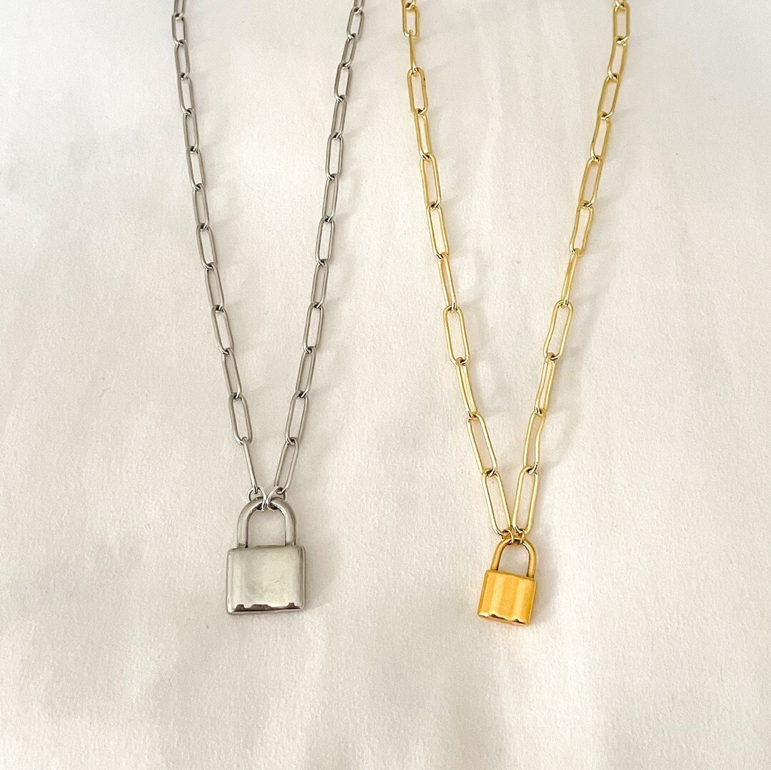 Gold or Silver Paperclip Lock Necklace/lock Necklace/paperclip Necklace ...