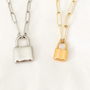 Gold or Silver Paperclip Lock Necklace/lock Necklace/paperclip Necklace ...