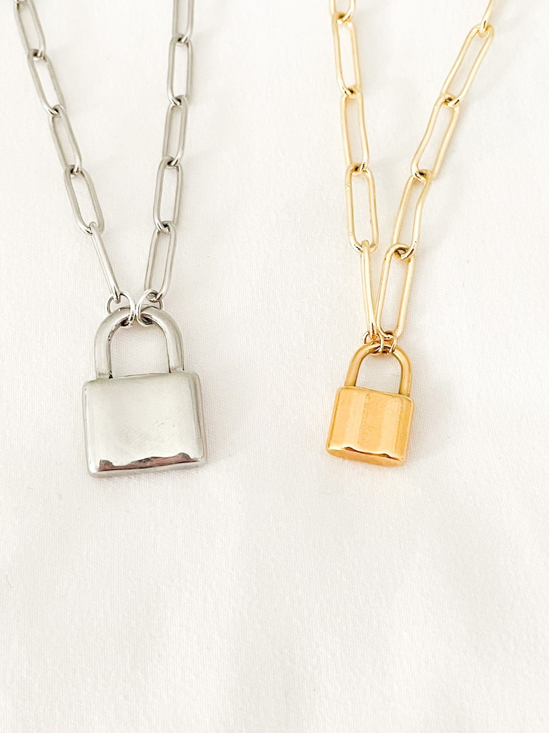 Gold or Silver Paperclip Lock Necklace/lock Necklace/paperclip Necklace ...