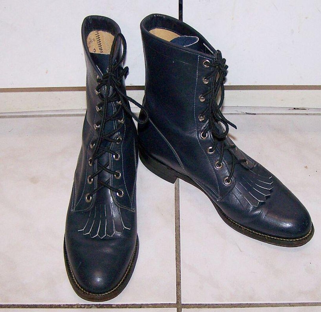 Justin Kiltie Boots Granny Lacer Roper Model L504 Navy Color US Womens ...