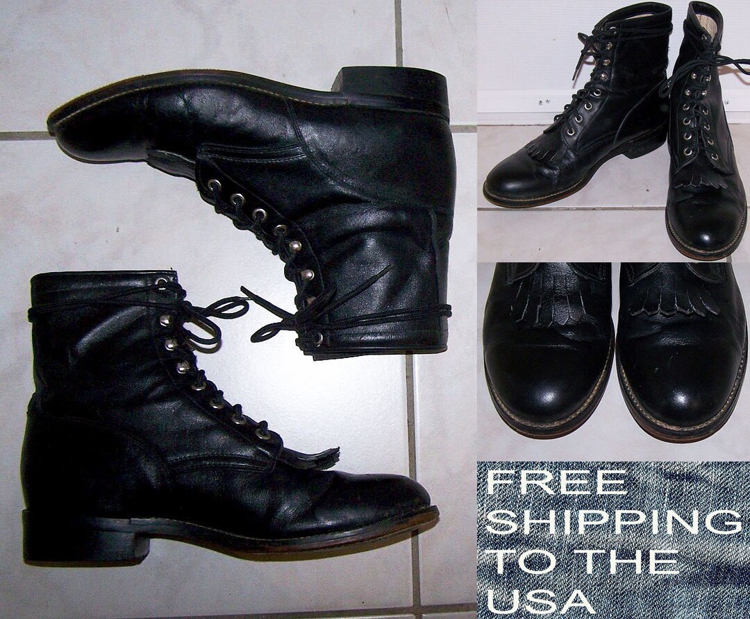 Justin Roper Boots Cowgirl Kiltie Granny Lace up Vintage Western Style ...