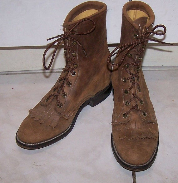 Laredo roper boots cowgirl kiltie granny leather west… - Gem