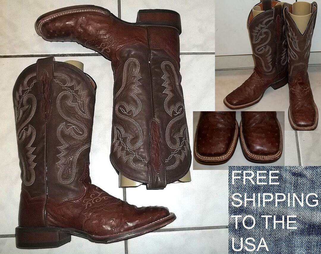 Dan Post Western Boots Cowgirl Certified Square Toes Ostrich Vamp Brown ...