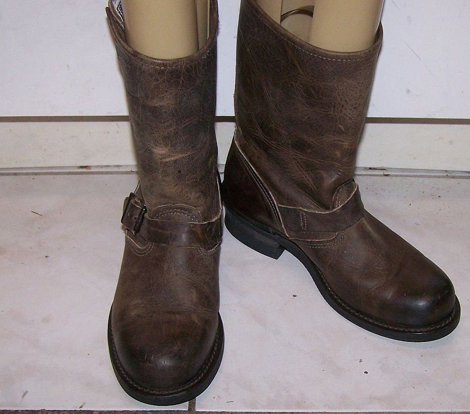Frye Engineer Boots Gaucho Biker Work With Harness Oiled Leather Choco ...