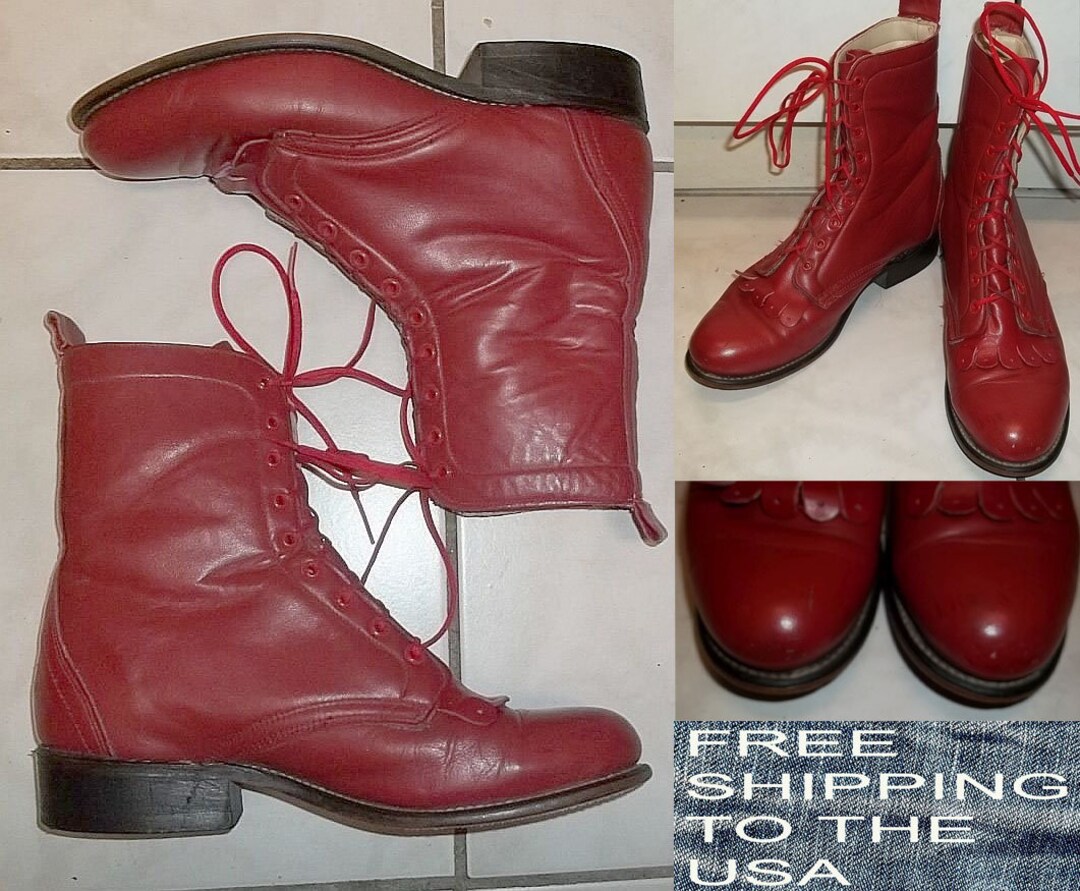 Laredo Roper Boots Cowgirl Kiltie Granny Leather Western Style Red ...