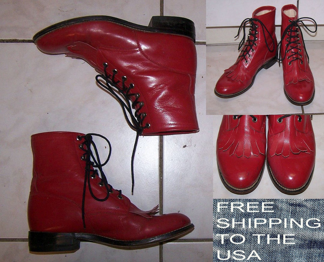 Justin Roper Boots Cowgirl Kiltie Lace up Vintage Granny Style 503 Red ...