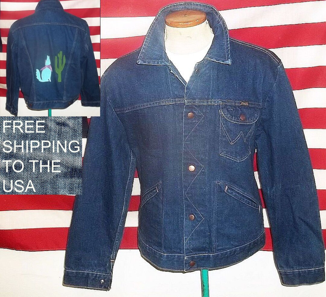 Vintage Wrangler Selvedge Denim Trucker Jacket XL: Hand-painted Coyote ...