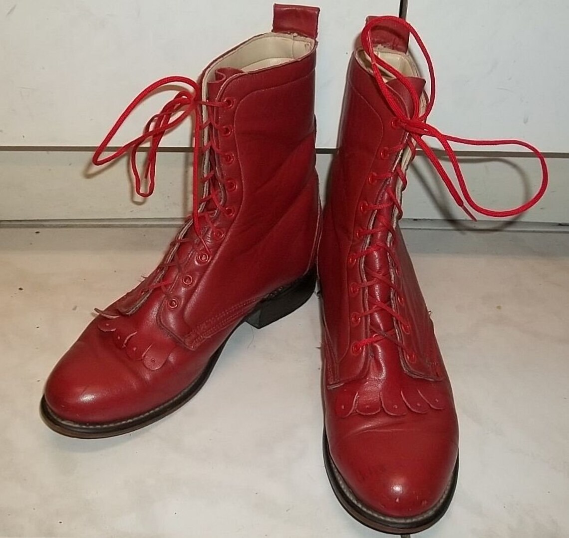 Laredo Roper Boots Cowgirl Kiltie Granny Leather Western Style Red ...