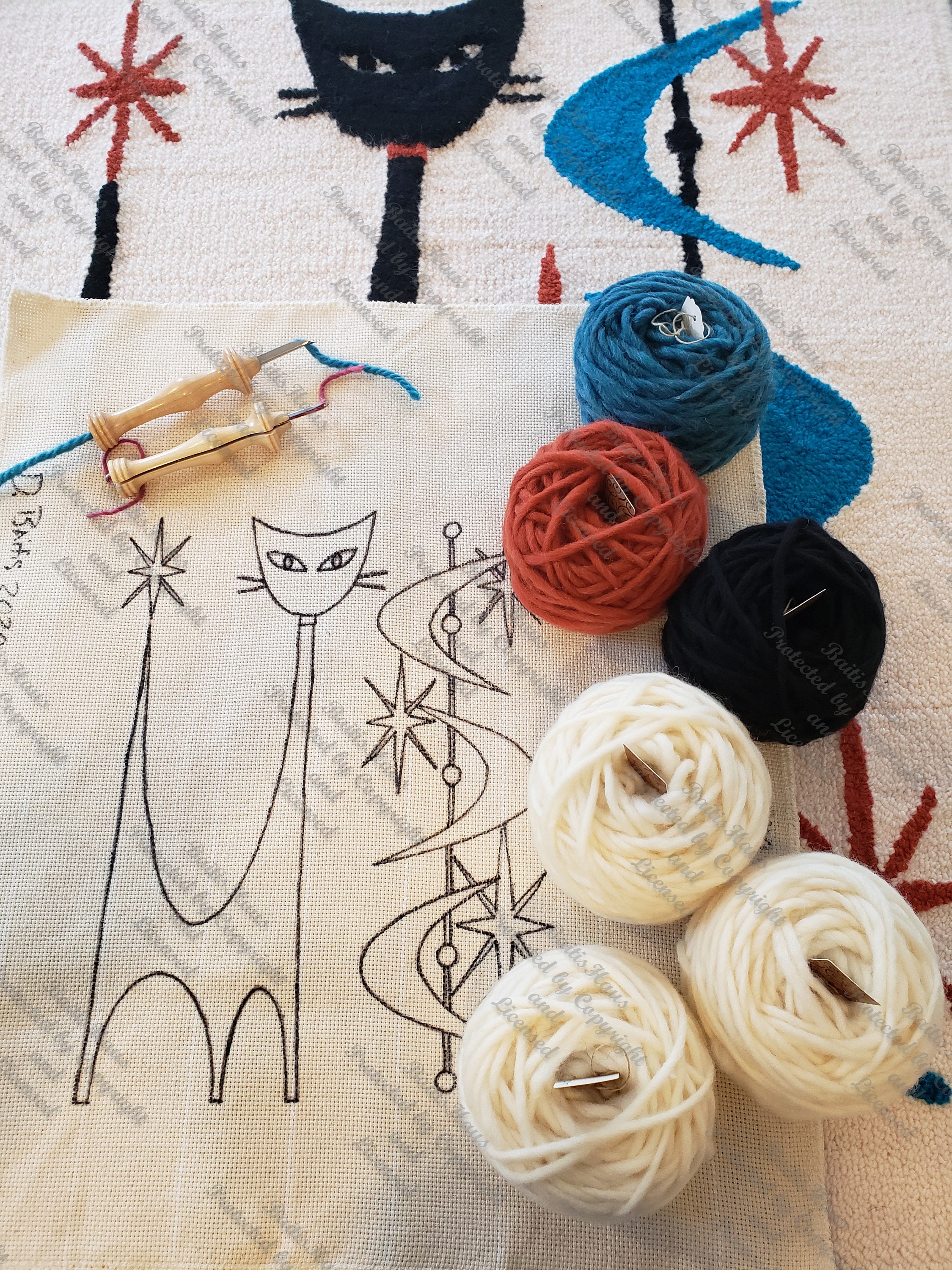 Mid-century Modern Atomic Cat Rug Hooking/punching Kit on - Etsy