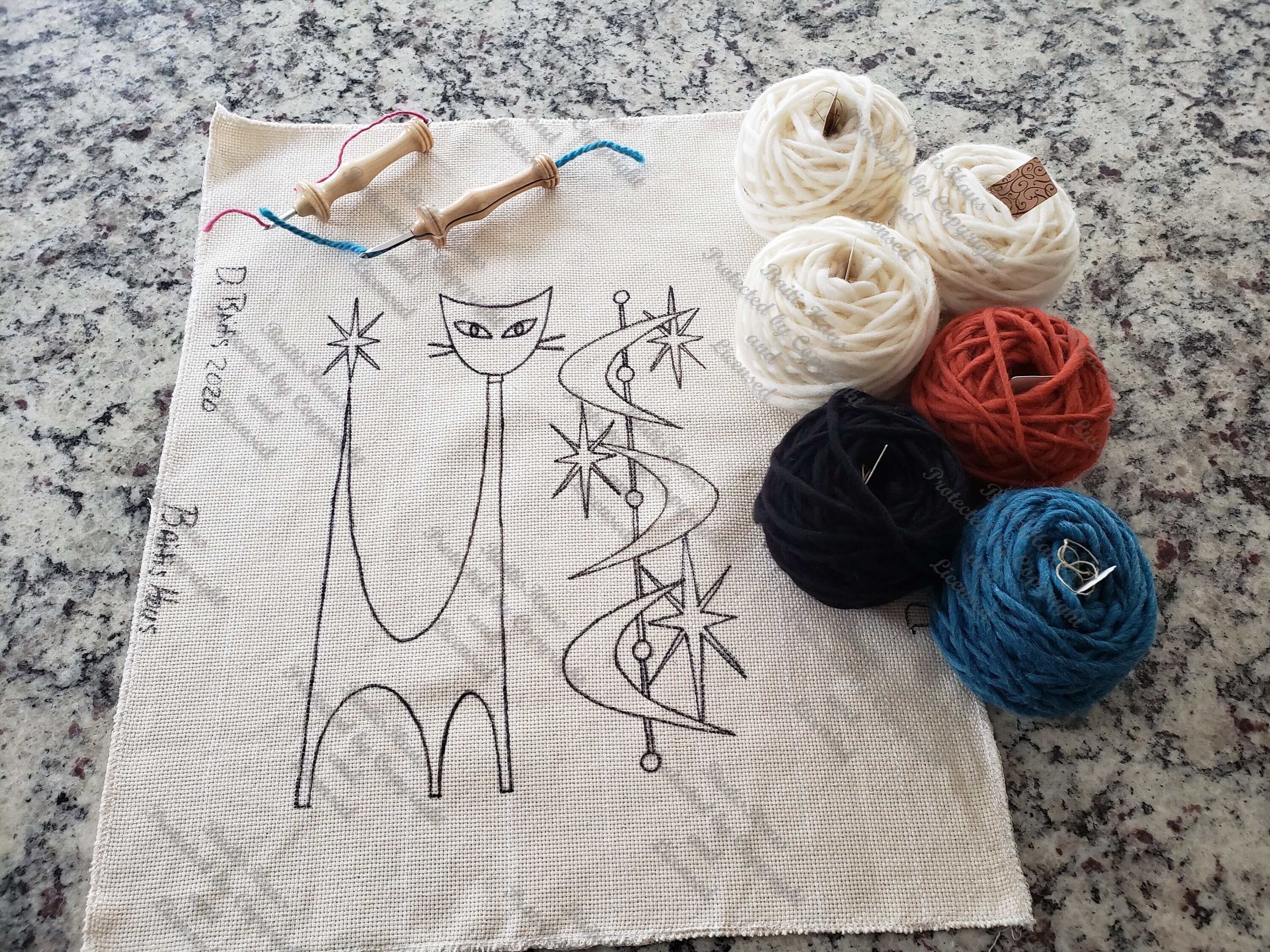 Mid-century Modern Atomic Cat Rug Hooking/punching Kit on - Etsy