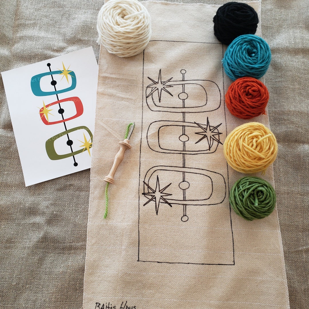 7" X 14" Mid-century Modern Shapes Rug Hooking Punch Needle Kit on ...
