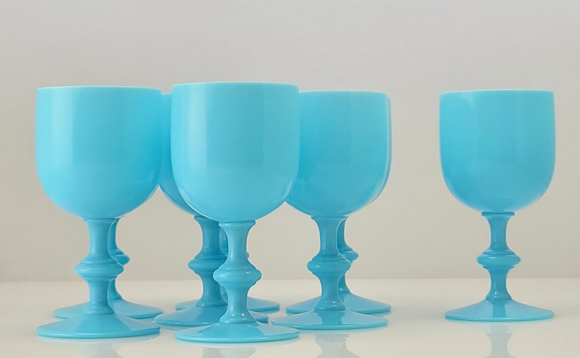 Portieux Vallerysthal Blue Opaline Water or Wine Goblets - Etsy
