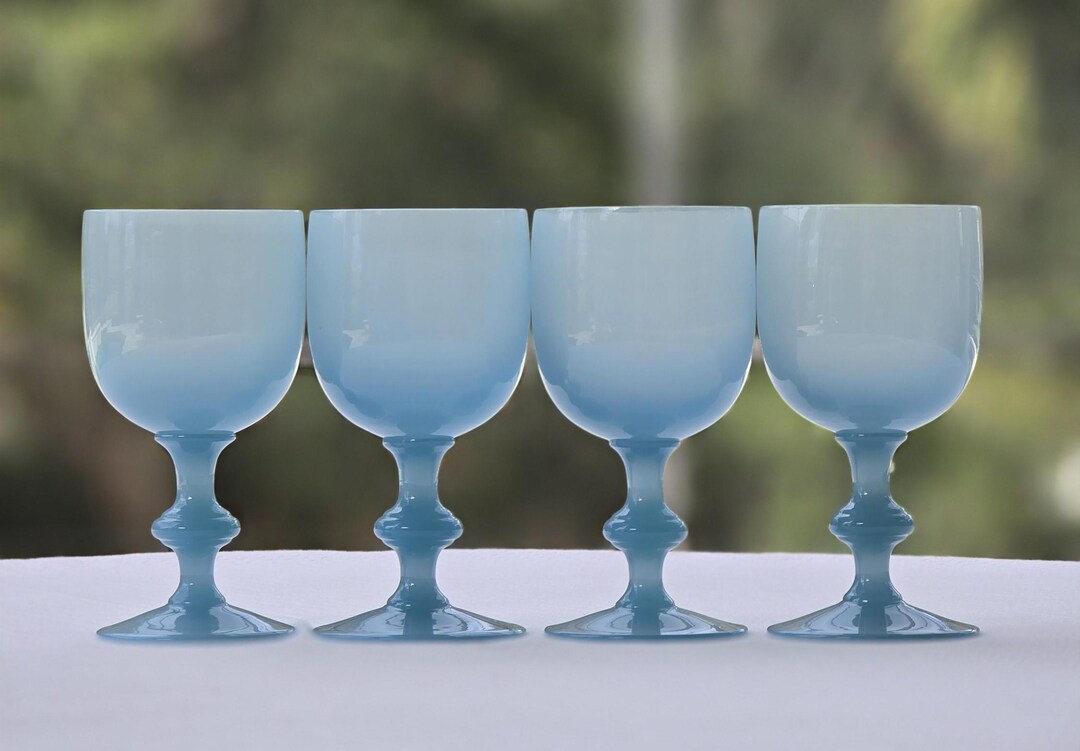 Portieux Vallerysthal Soft Blue Translucent Opaline Water (or Wine) Goblets | Set of 4 - Etsy