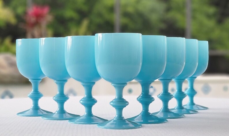 Portieux Vallerysthal Blue Opaline Water or Wine Goblets - Etsy