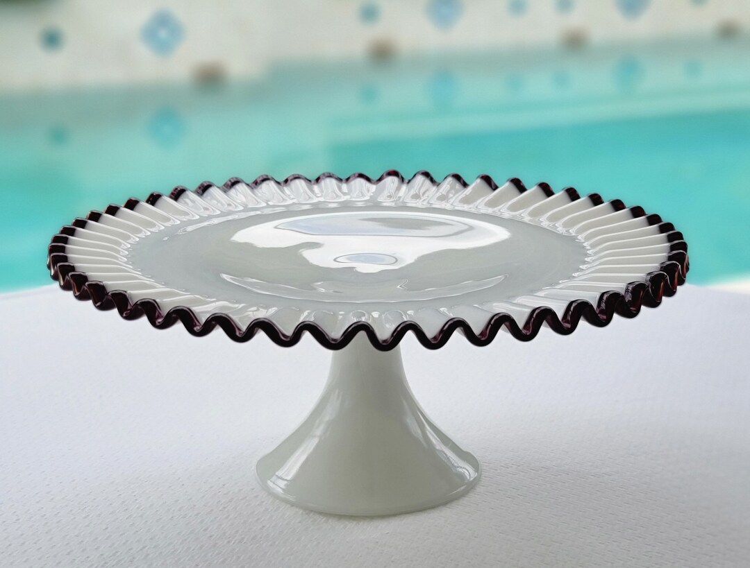 Fenton Ruby Red Crest Milk Glass Cake Plate Stand - Etsy