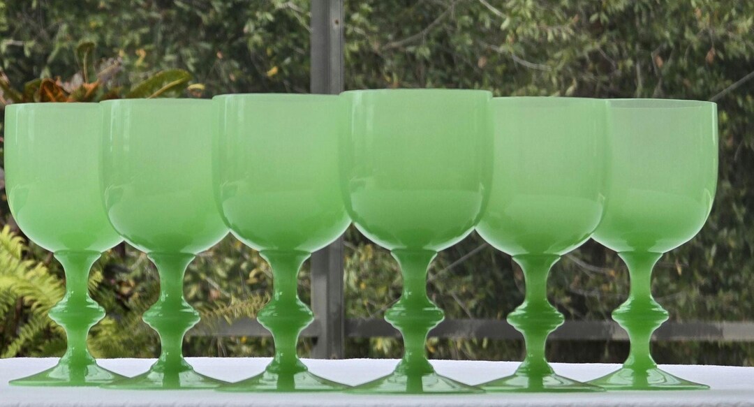 Vintage Portieux Vallerysthal Jade Green Opaline Goblets - Set of 8 ...