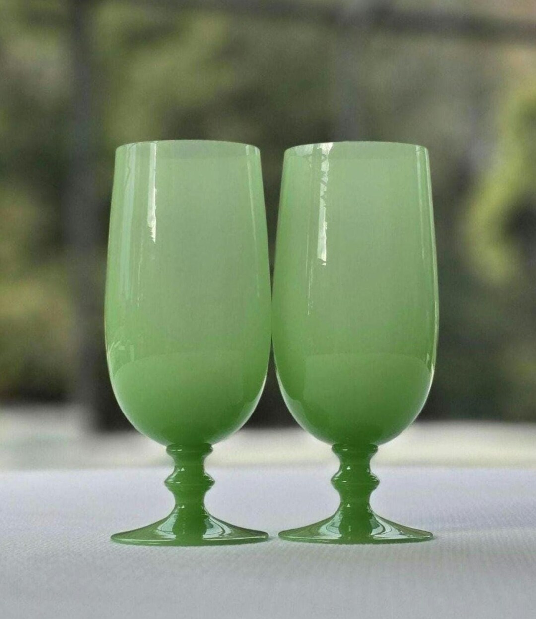 Portieux Vallerysthal Transparent Jade Green Opaline Glasses Goblets ...