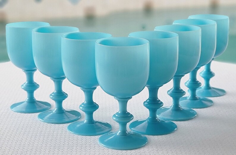 Portieux Vallerysthal Blue Opaline Water or Wine Goblets - Etsy