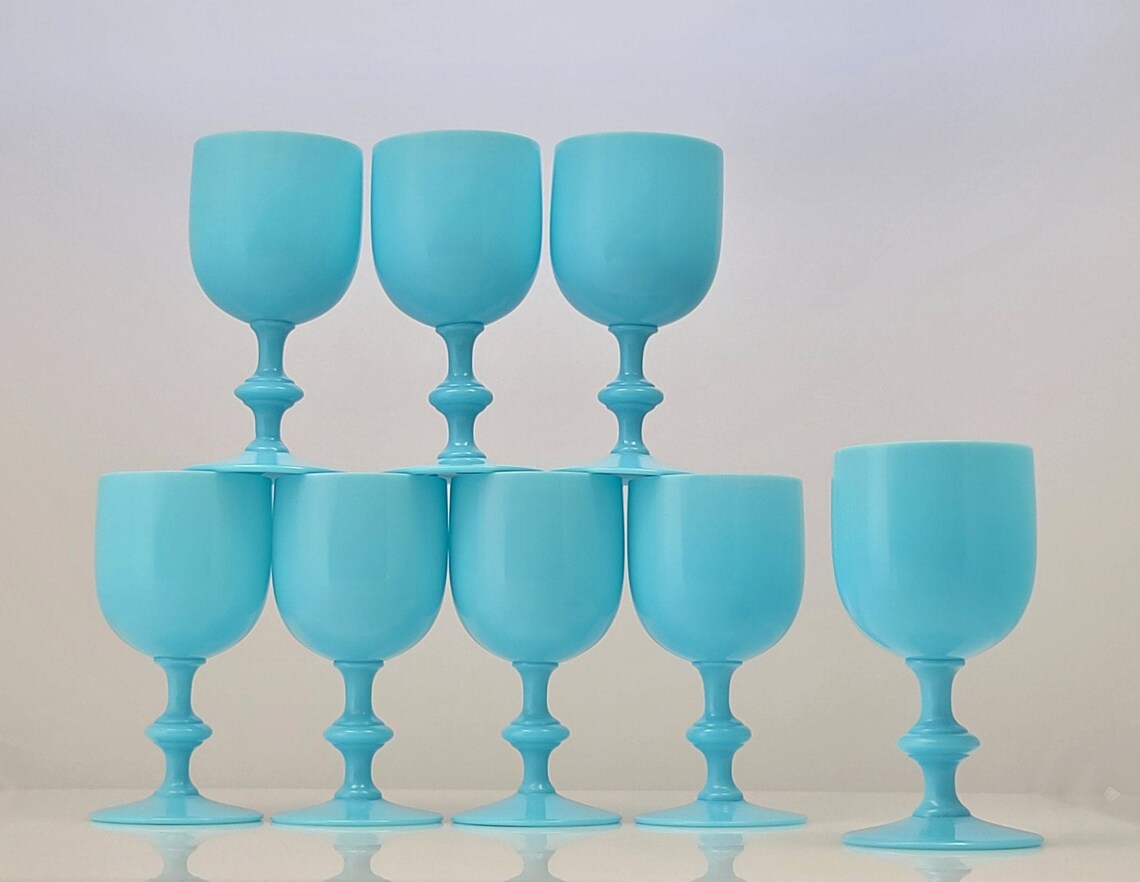 Portieux Vallerysthal Blue Opaline Water or Wine Goblets - Etsy