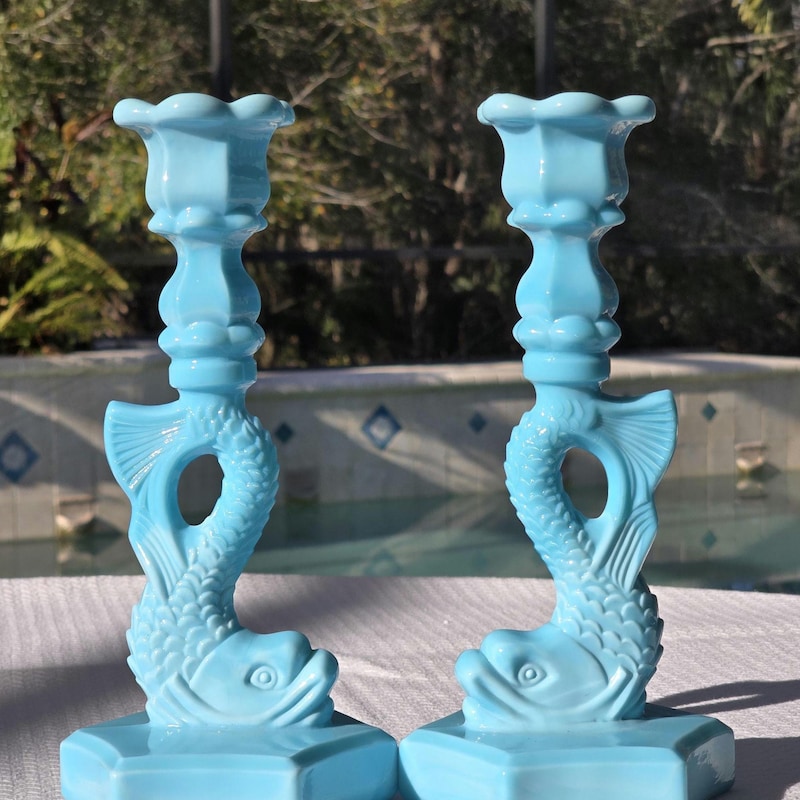 Milk Glass Dolphin Candlesticks - Etsy