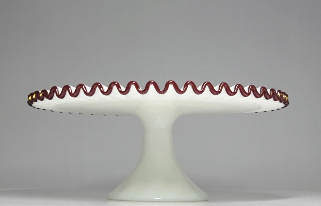 Rare Fenton Ruby Red Crest Milk Glass Cake Plate Stand 12.5 Diameter - Etsy