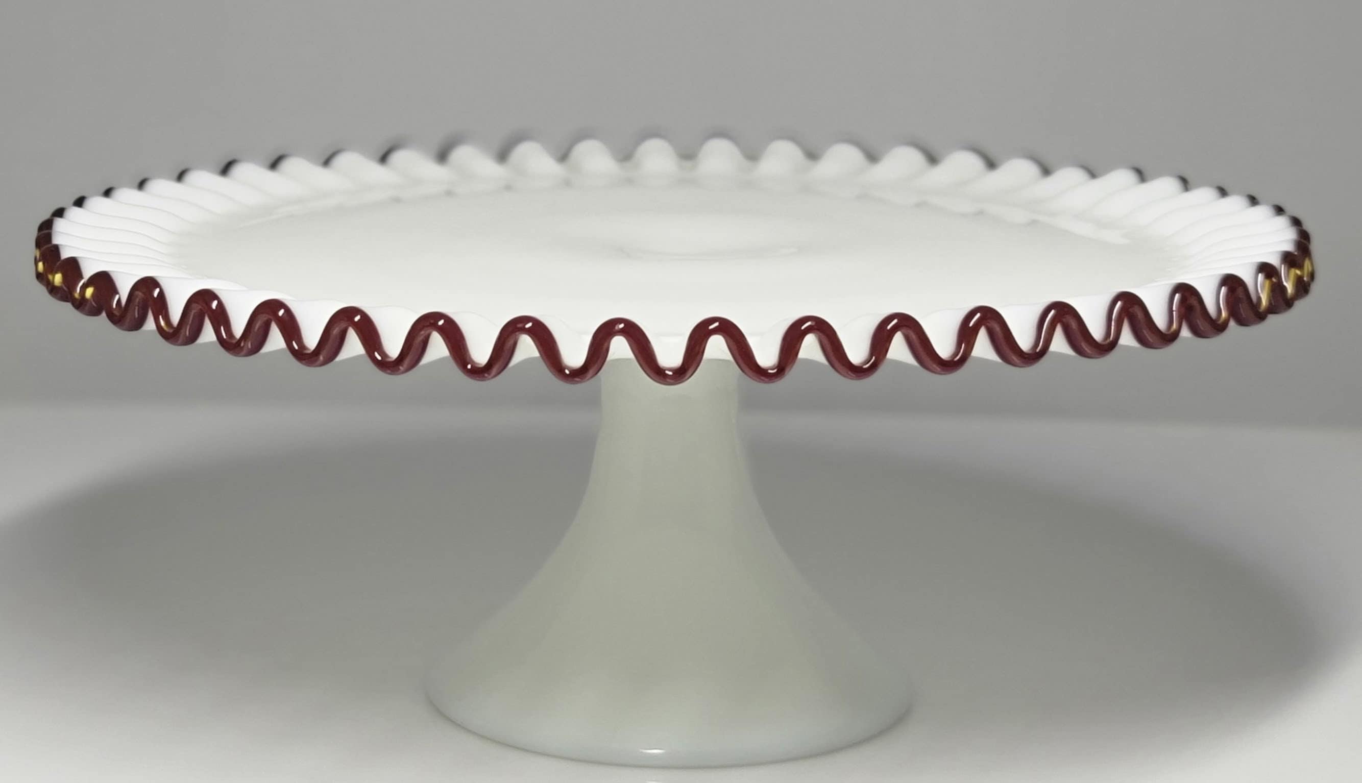 Rare Fenton Ruby Red Crest Milk Glass Cake Plate Stand 12.5 Diameter - Etsy