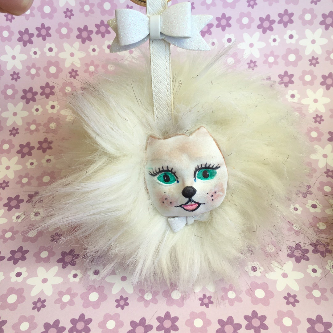 Ecological Pom Pom Keychain White Fantasy Animal Pendant Pom - Etsy