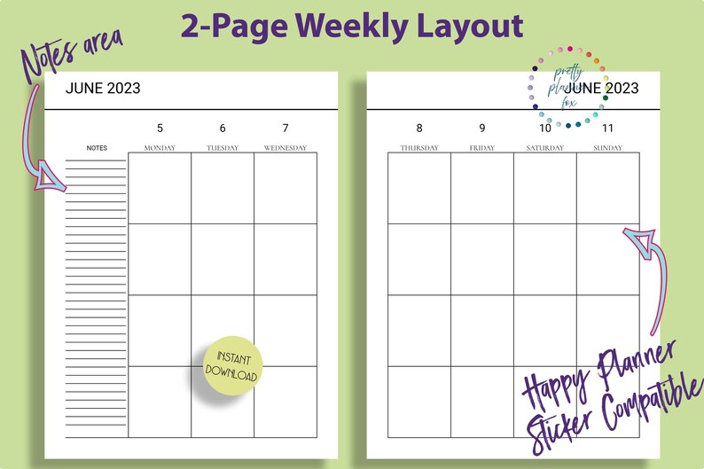 Dated Weekly Planner Printable 2023 January to December Vertical Monday ...