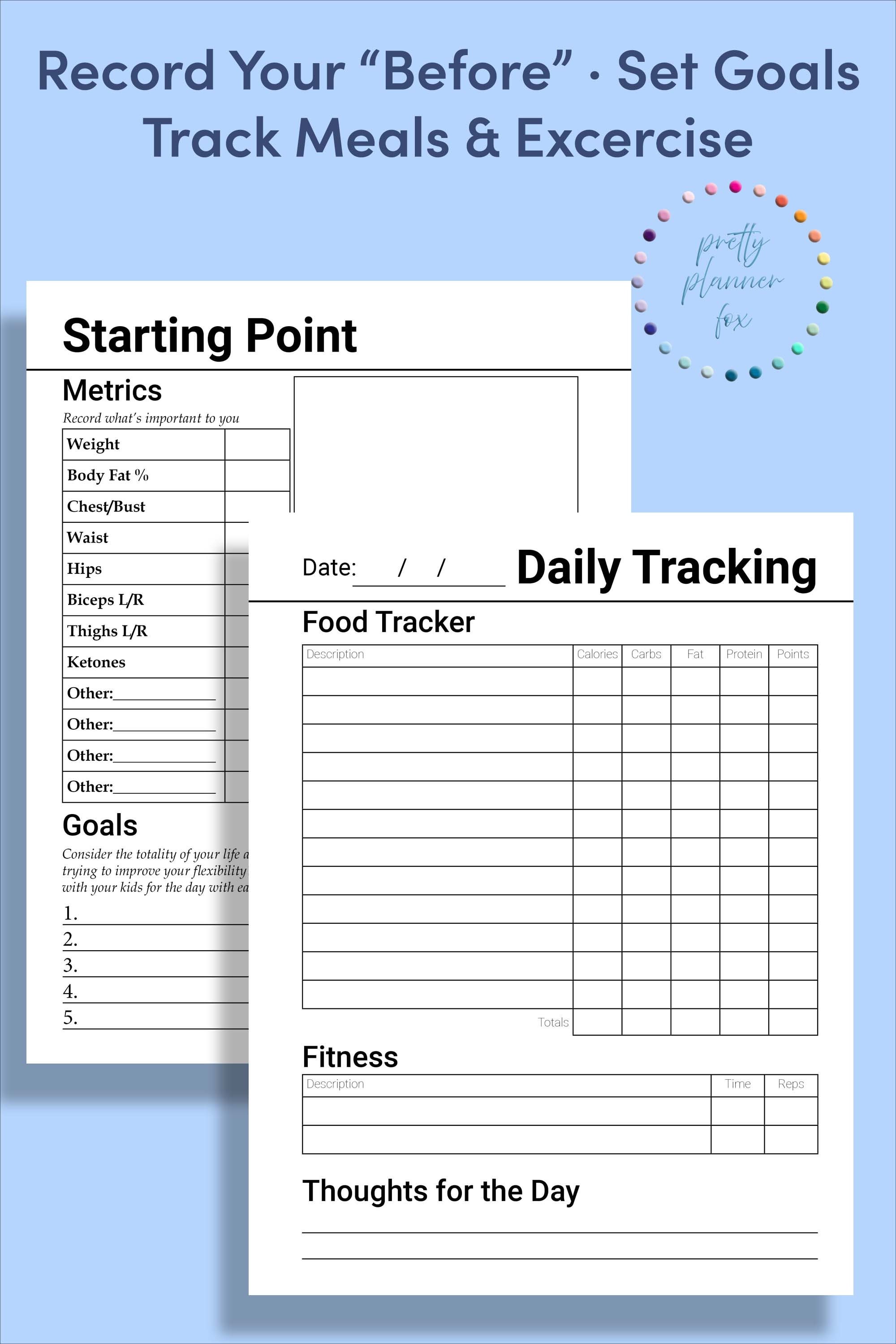Undated Meal and Fitness Tracker Printable Planner 1 Page per Day ...