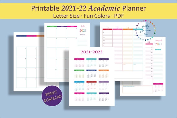 Academic Planner 2021-2022 printable letter monthly weekly | Etsy