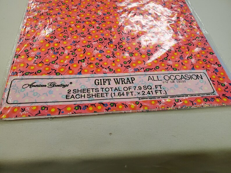 Vintage 1970s 1980s American Greetings Wrapping Paper Florescent Pink ...