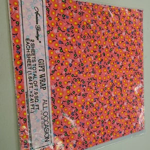 Vintage 1970s 1980s American Greetings Wrapping Paper Florescent Pink ...