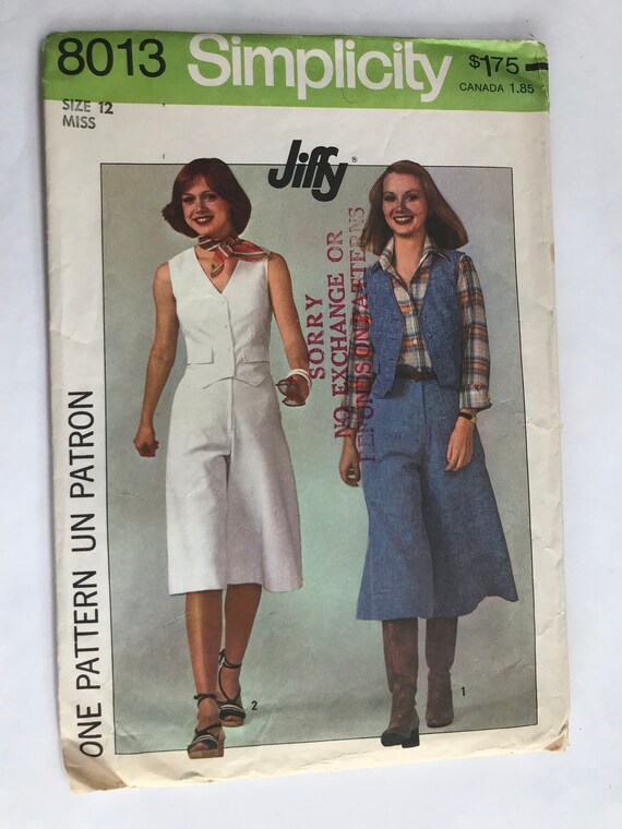 Simplicity 8013 / Vintage Sewing Pattern / Pantskirt / Gouchos - Etsy