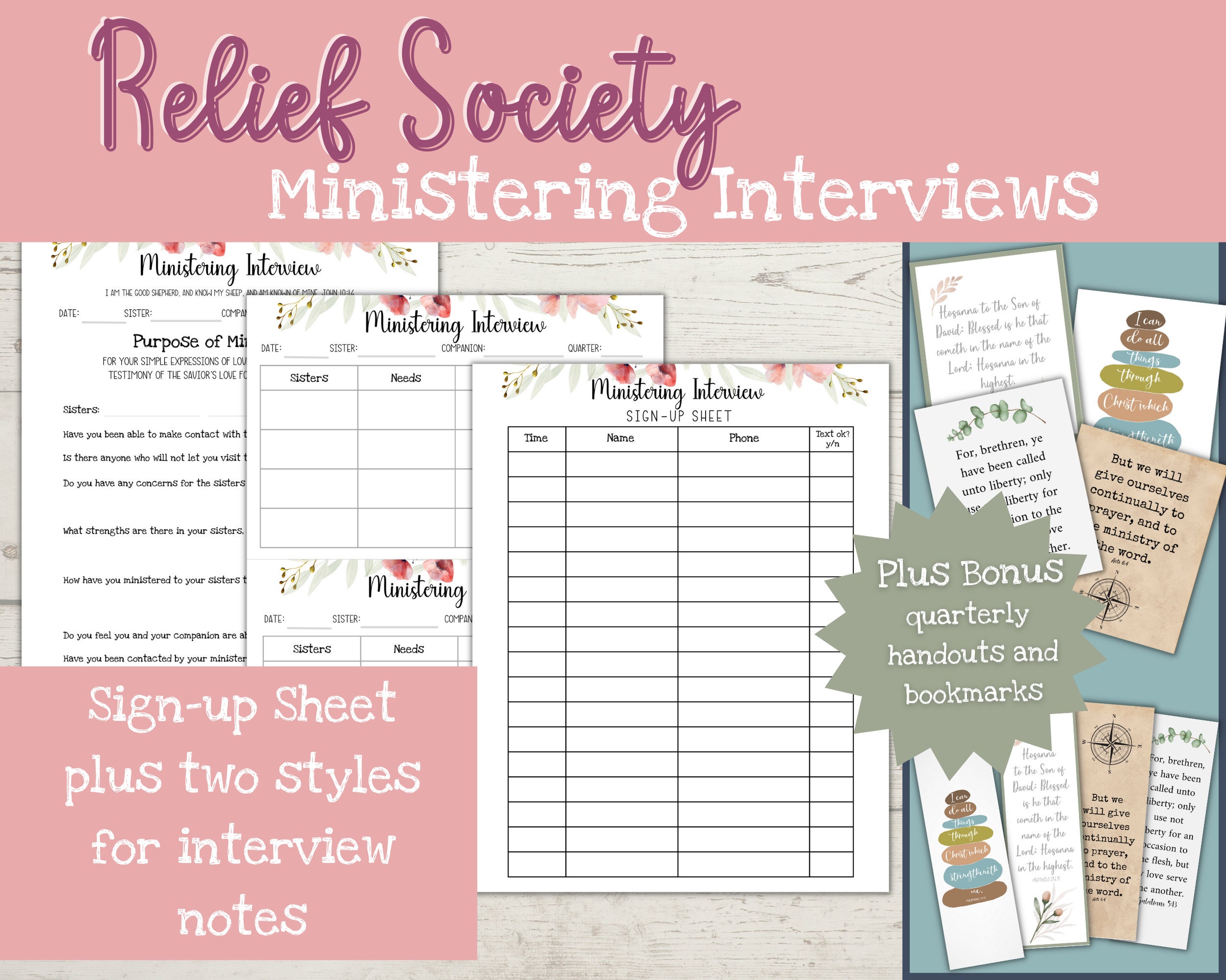 LDS Ministering Interviews and 2023 Relief Society Handouts, Watercolor ...