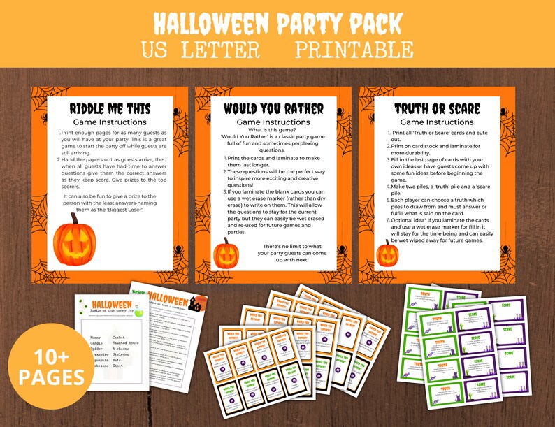 Halloween Game Packet Printable Riddle Me This Game Truth or - Etsy