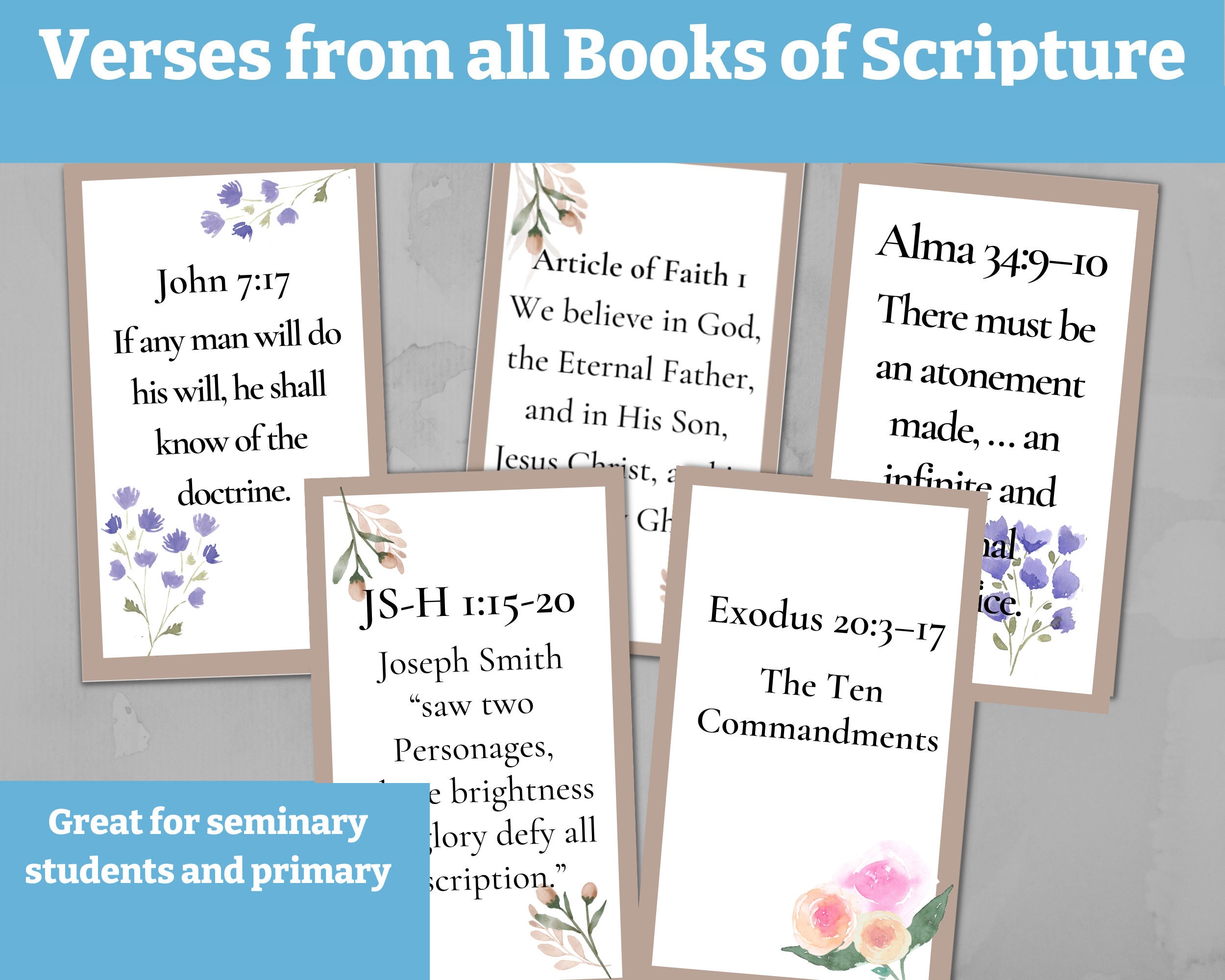 Floral Doctrinal Mastery Cards, LDS Seminary, Scripture Passages (PDF ...
