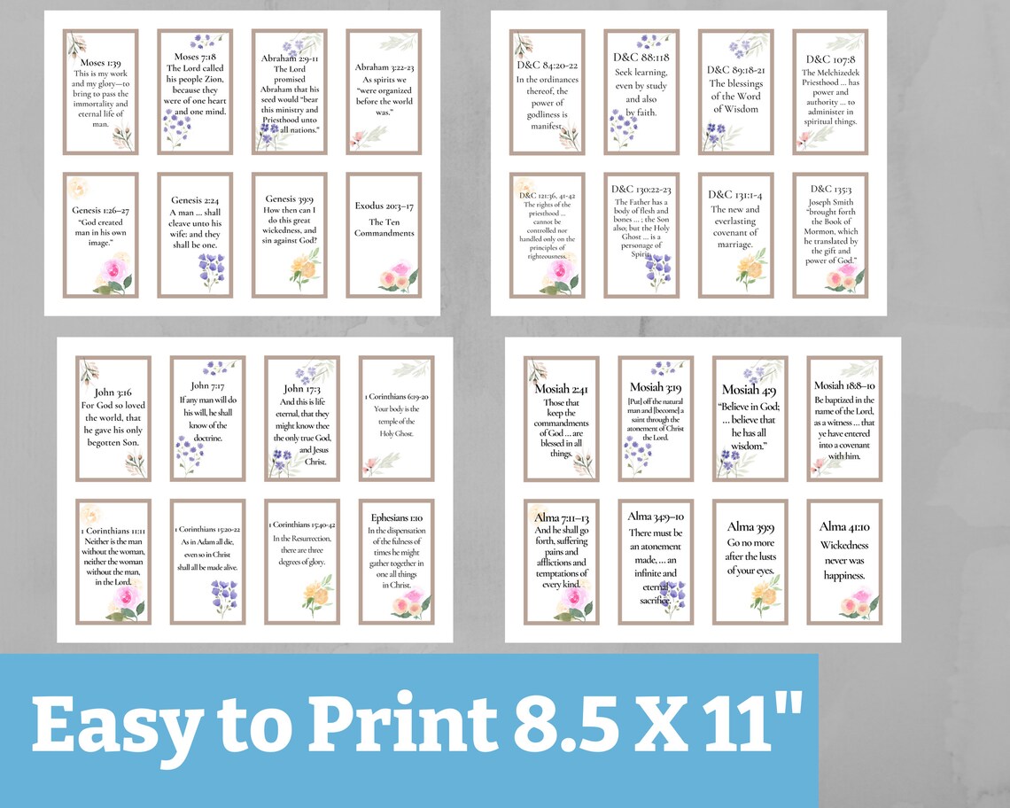 2024 Updated Floral Doctrinal Mastery Cards All Books of Scripture,lds ...
