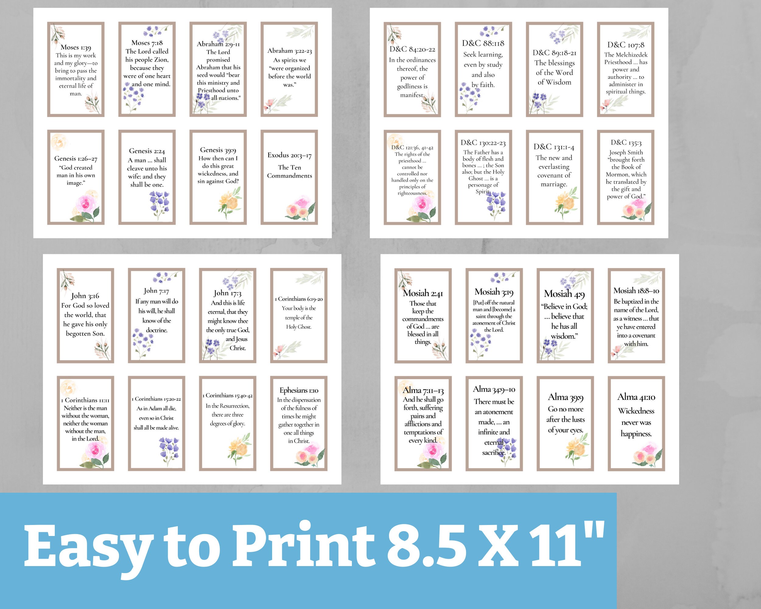 2024 Updated Floral Doctrinal Mastery Cards All Books of Scripture,lds ...