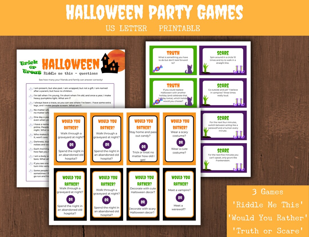 Halloween Game Packet Printable Riddle Me This Game Truth or Scare ...