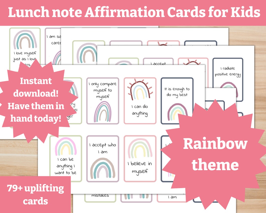 Rainbow Affirmation Cards for Kids: Lunch Box Notes (digital Download ...