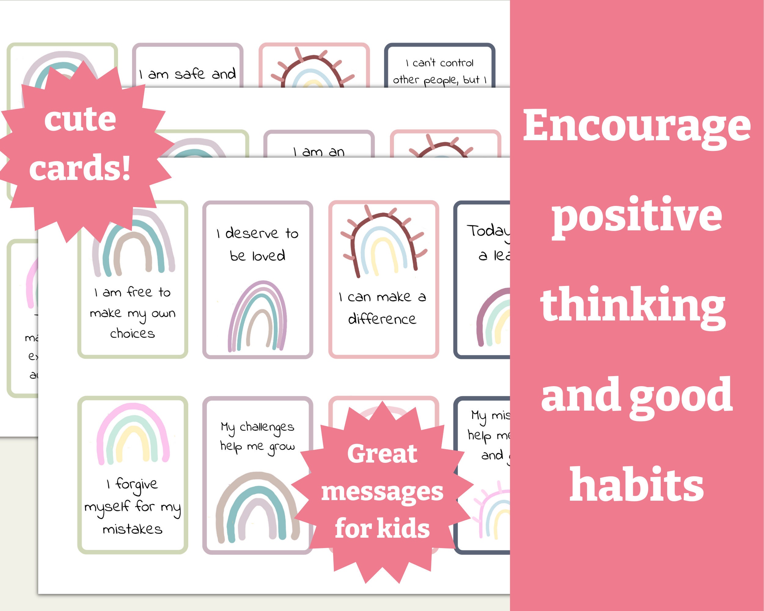 Affirmation Cards for Kids, Lunch Box Notes, Rainbow Affirmation ...