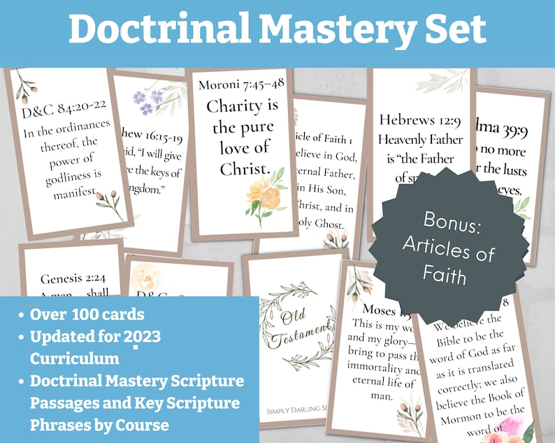 2024 Updated Floral Doctrinal Mastery Cards All Books of Scripture,lds ...