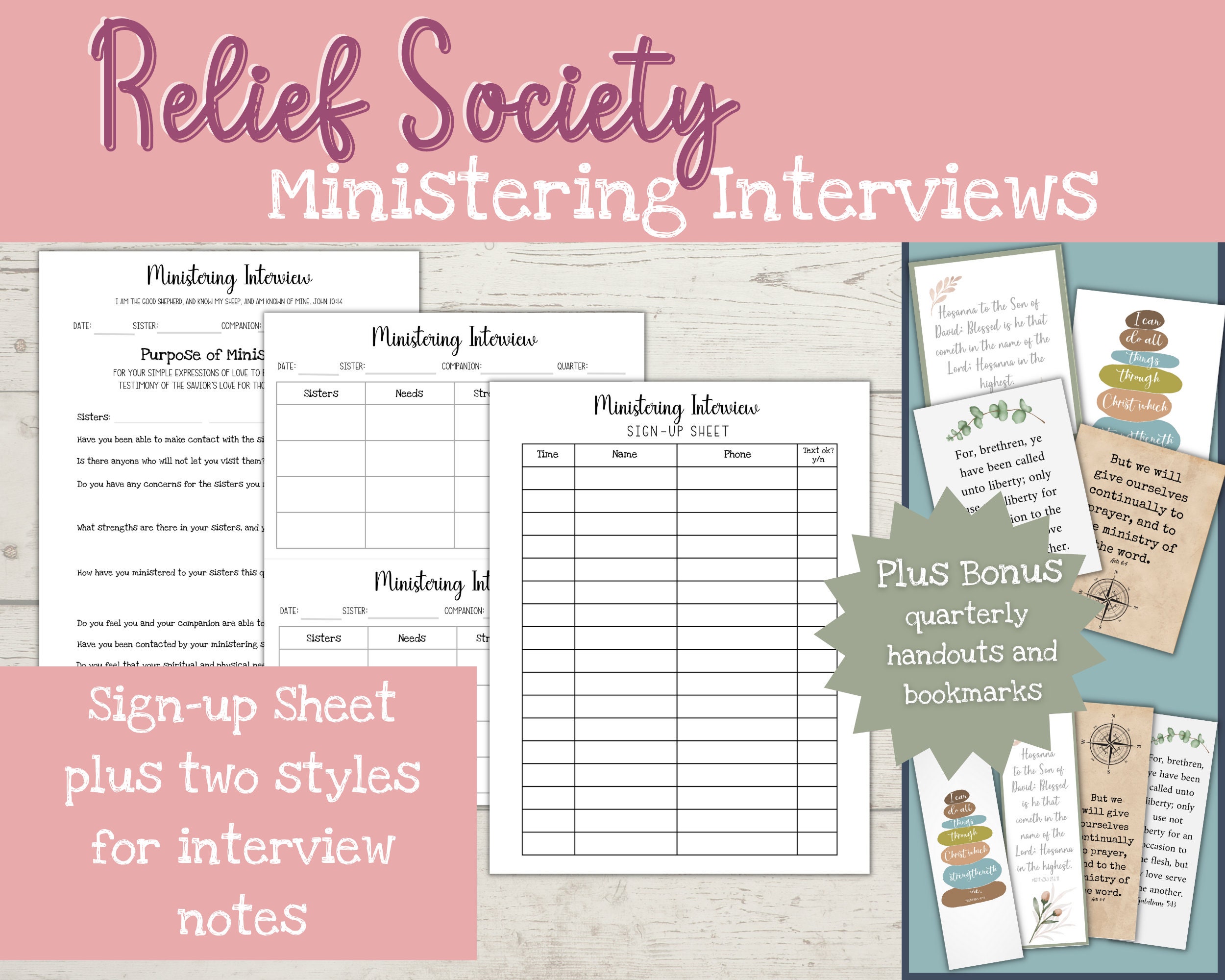 LDS Ministering Interviews and 2024 Relief Society Handouts, Bookmarks ...