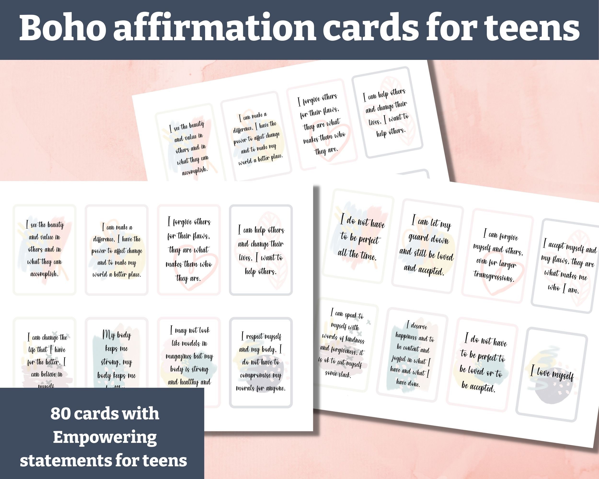 Boho Affirmation Cards, Teen Gift, Tween, Young Adult, Lunch Box Notes ...