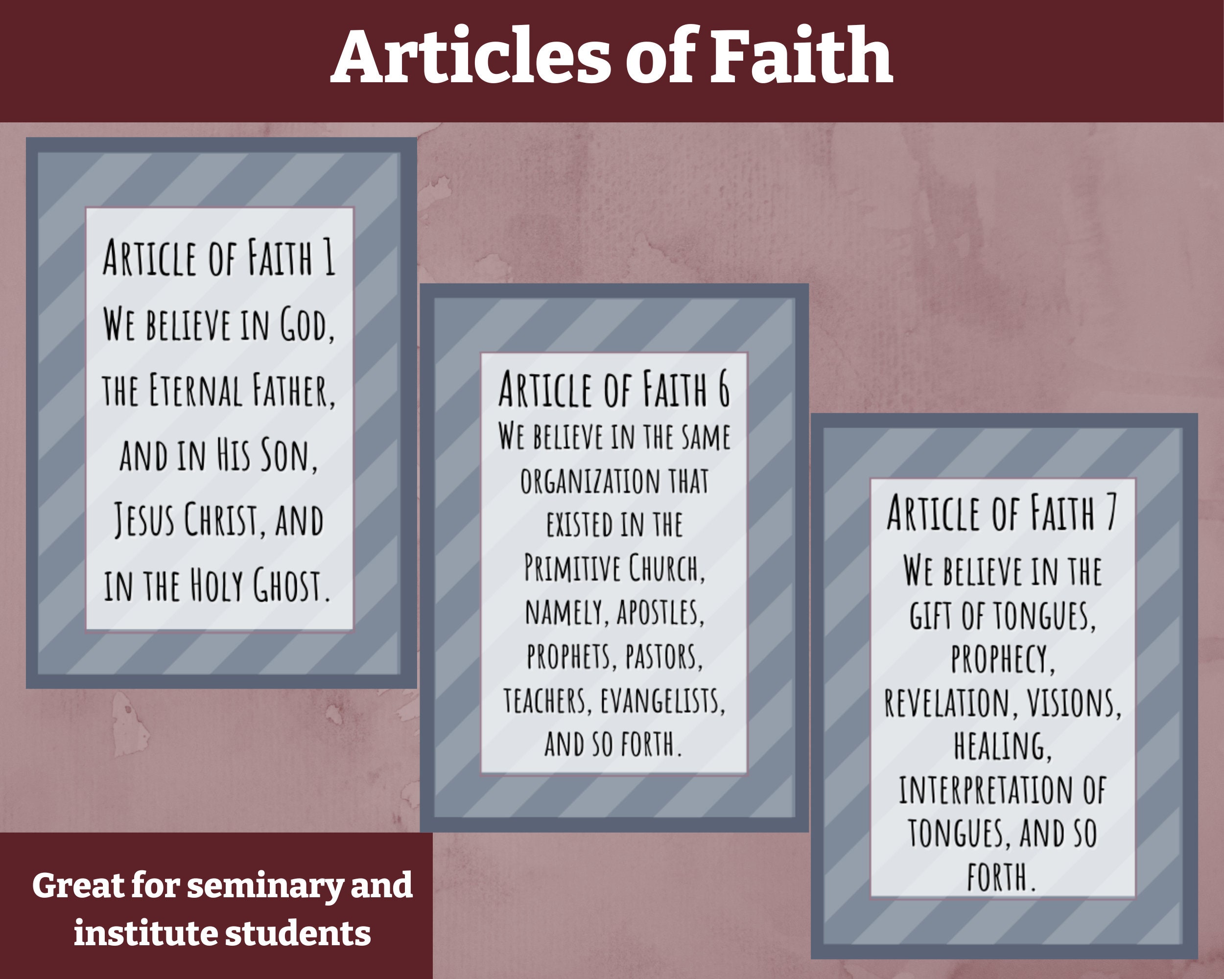 LDS Doctrinal Mastery Cards Articles of Faith LDS Seminary - Etsy